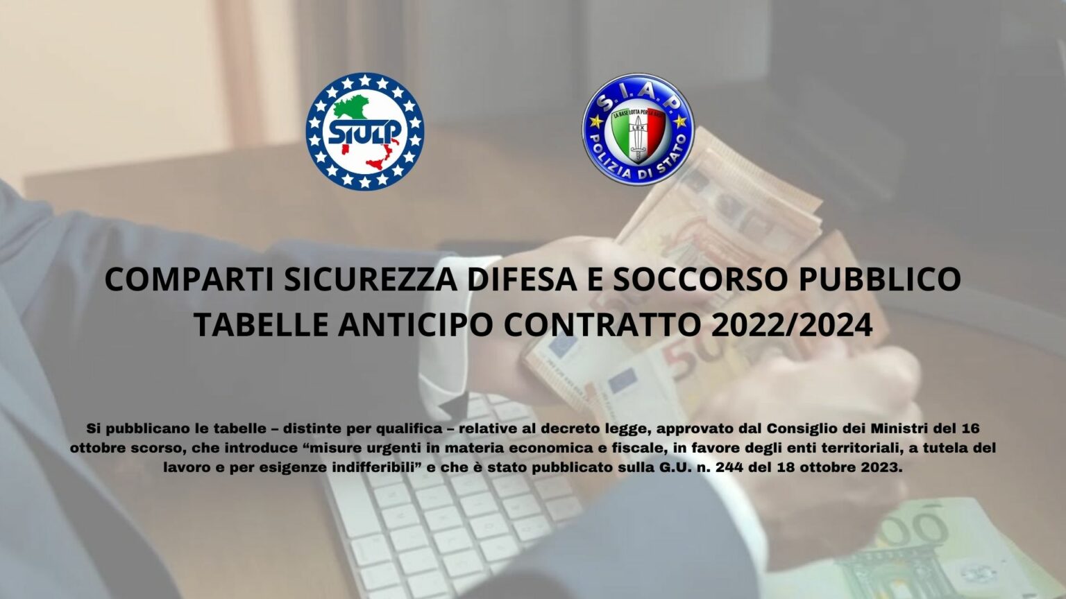 COMPARTI SICUREZZA DIFESA E SOCCORSO PUBBLICO TABELLE ANTICIPO CONTRATTO 2022/2024 - SIULP
